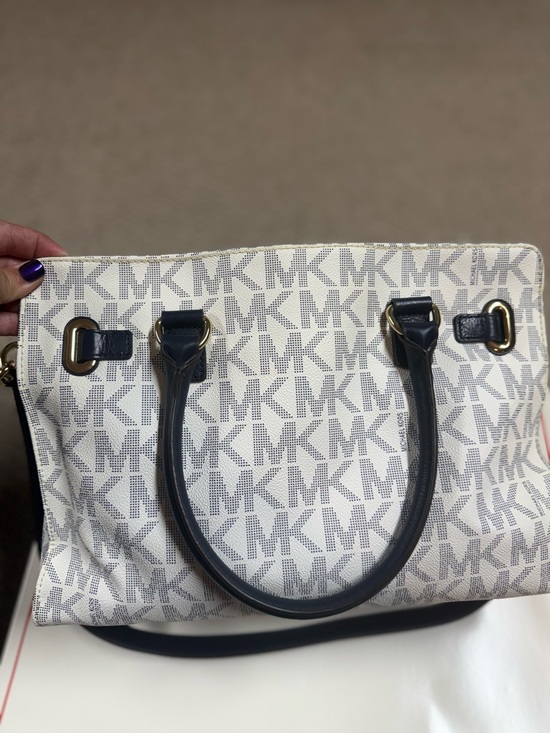 Michael Kors | Bags | Michael Kors Navy Leather Trim Signature Logo ...
